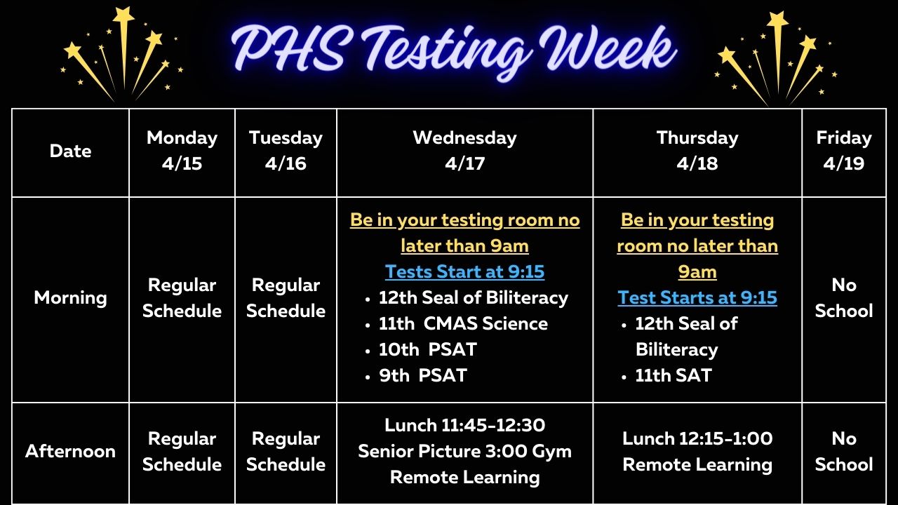Testing Week Schedule April 15-19 | Poudre High School